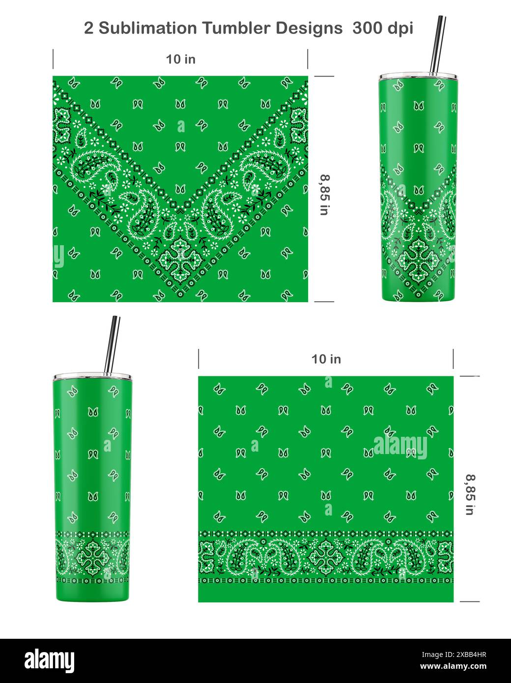 Set of 2 green paisley bandana patterns. Seamless sublimation templates ...