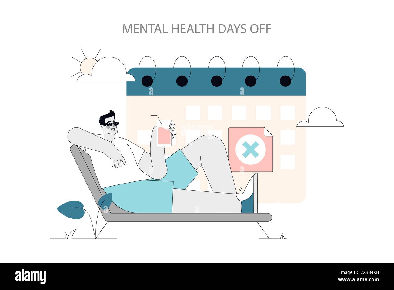 Mental Health Days Off concept. Illustration of relaxation during a ...