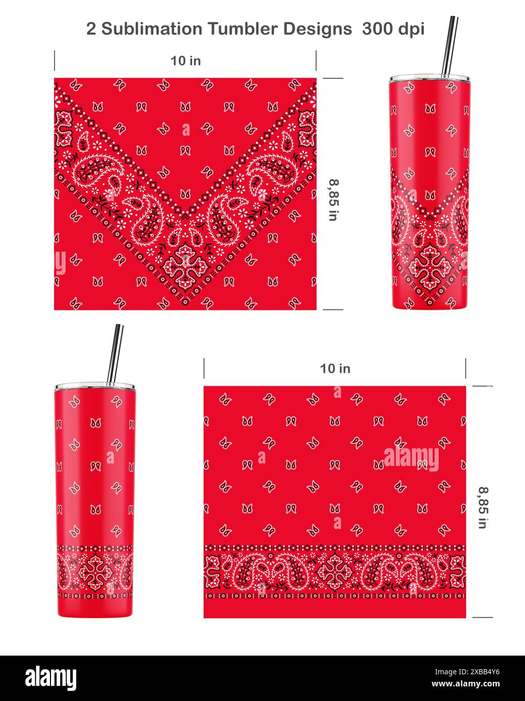 Set of 2 red paisley bandana patterns. Seamless sublimation templates ...