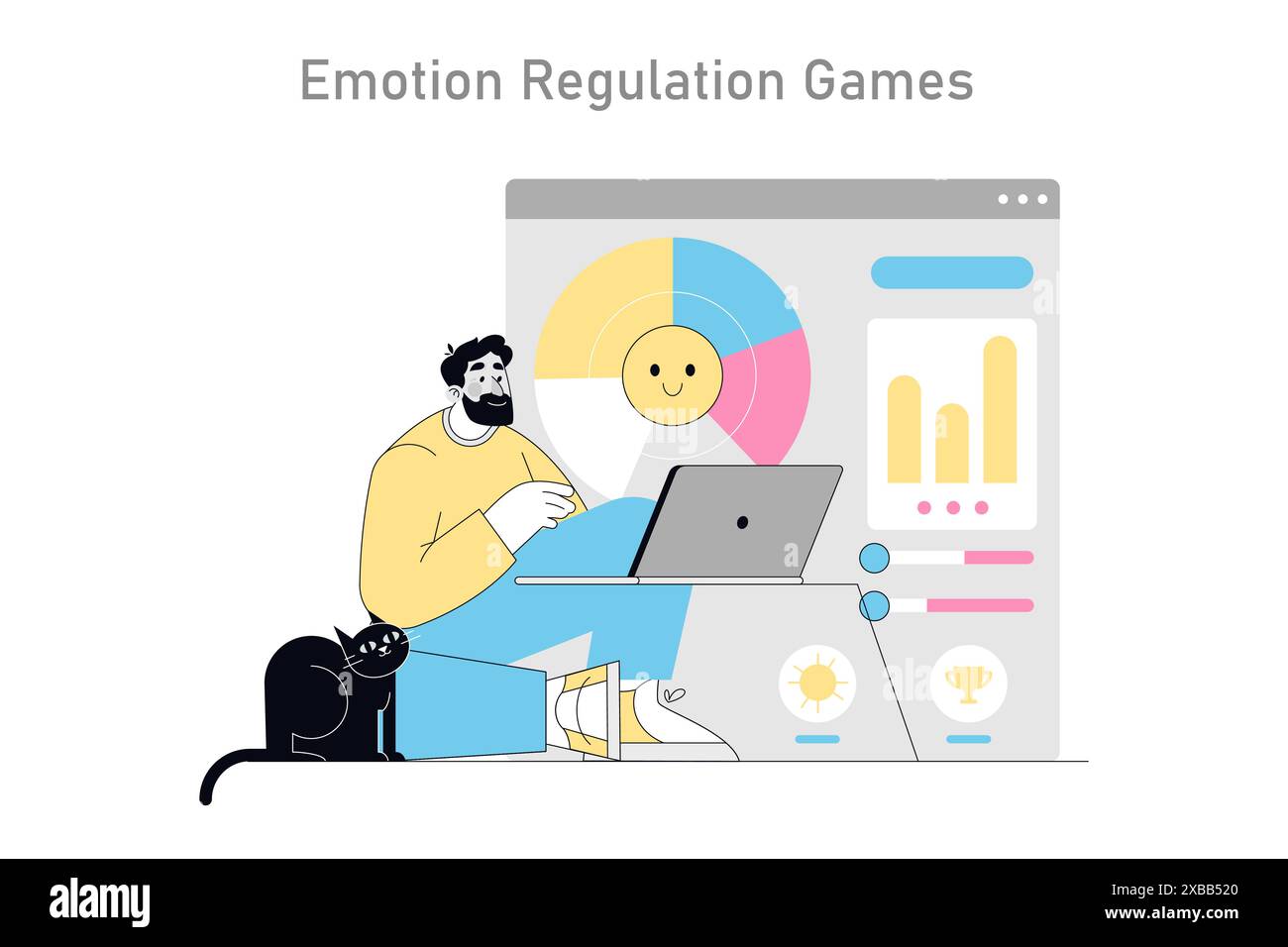 Gamification in psychotherapy illustration. An individual using ... Gamification in psychotherapy illustration. An individual using ...