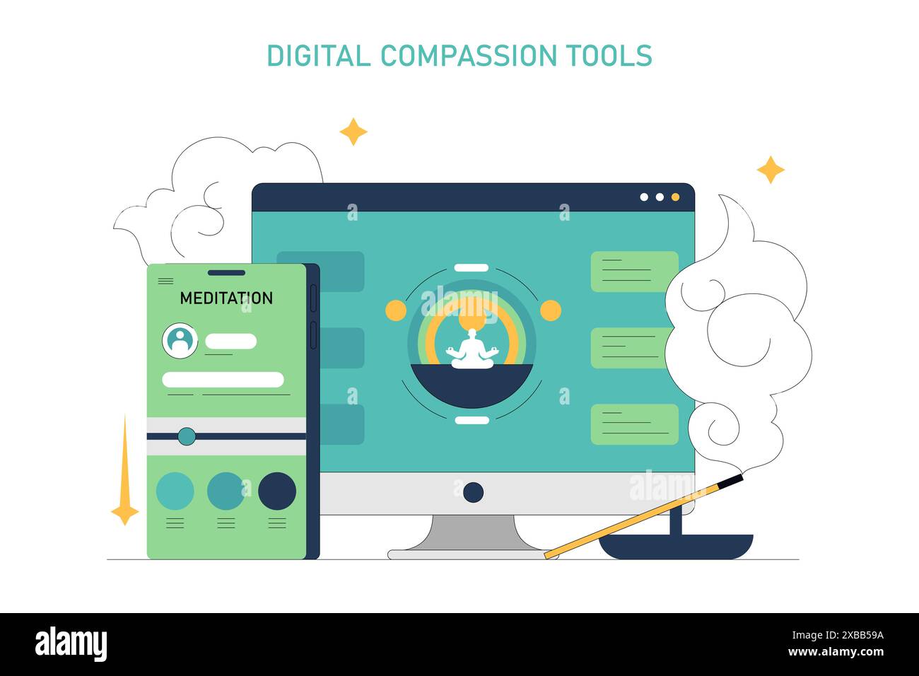 Compassion Focused Therapy concept. Digital tools for mental wellness ...