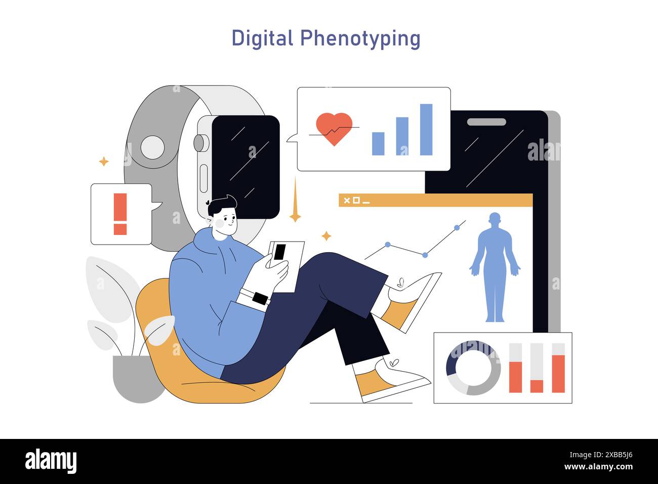 AI Psychology concept. A person interacts with digital tools for behavior and health analysis ...