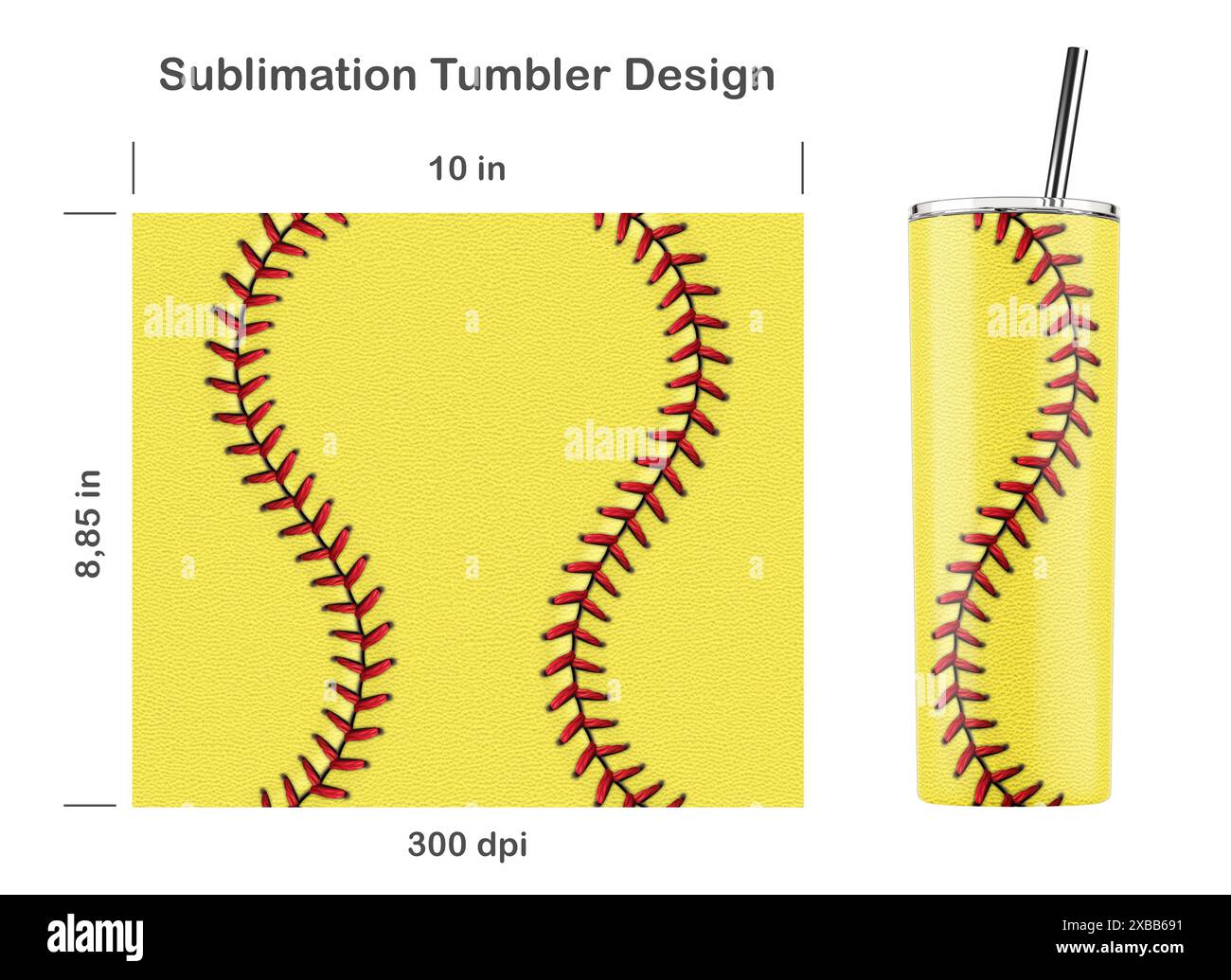 Softball seamless sublimation template for 20 oz skinny tumbler ...
