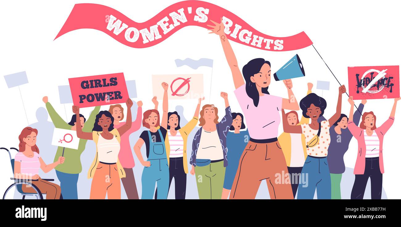 Women Revolution Feminism Activist Street Protest Cartoon Female
