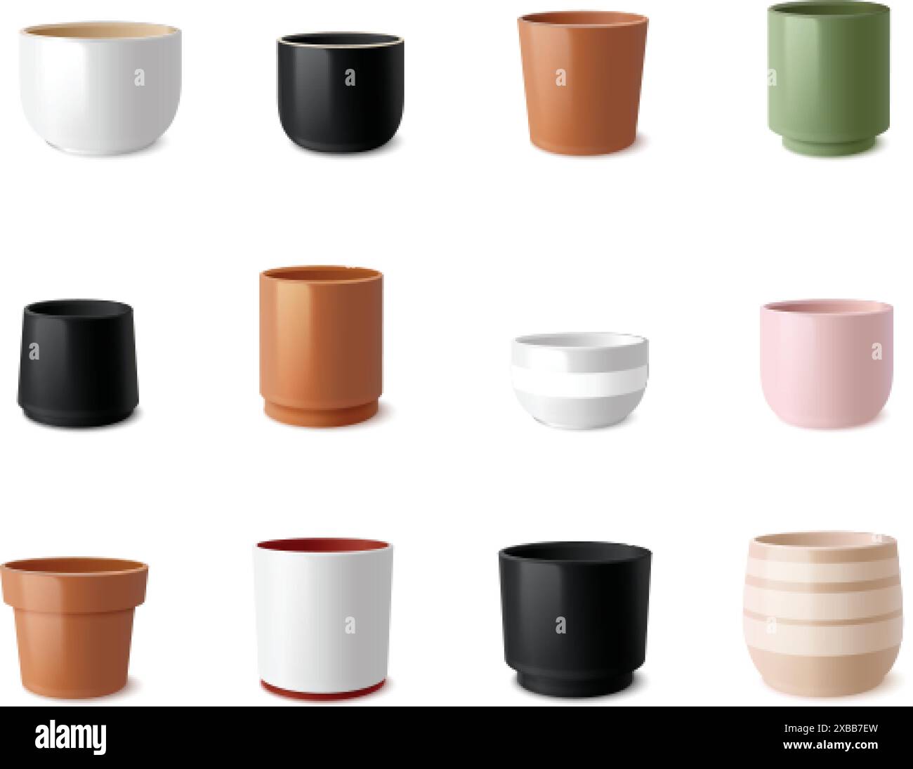 Realistic flower pots. Clay pot for flower house plant potting ...