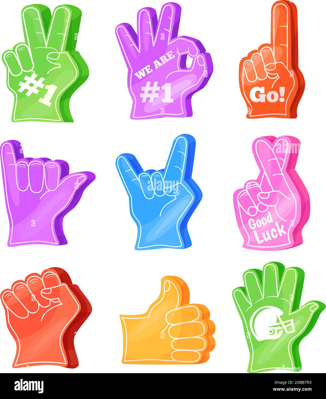 Fan foam fingers. Fans gloved hands first two finger gestures, number ...