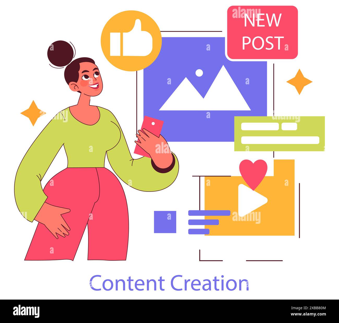 Influencer Marketing concept. Content creator sharing new posts online ...