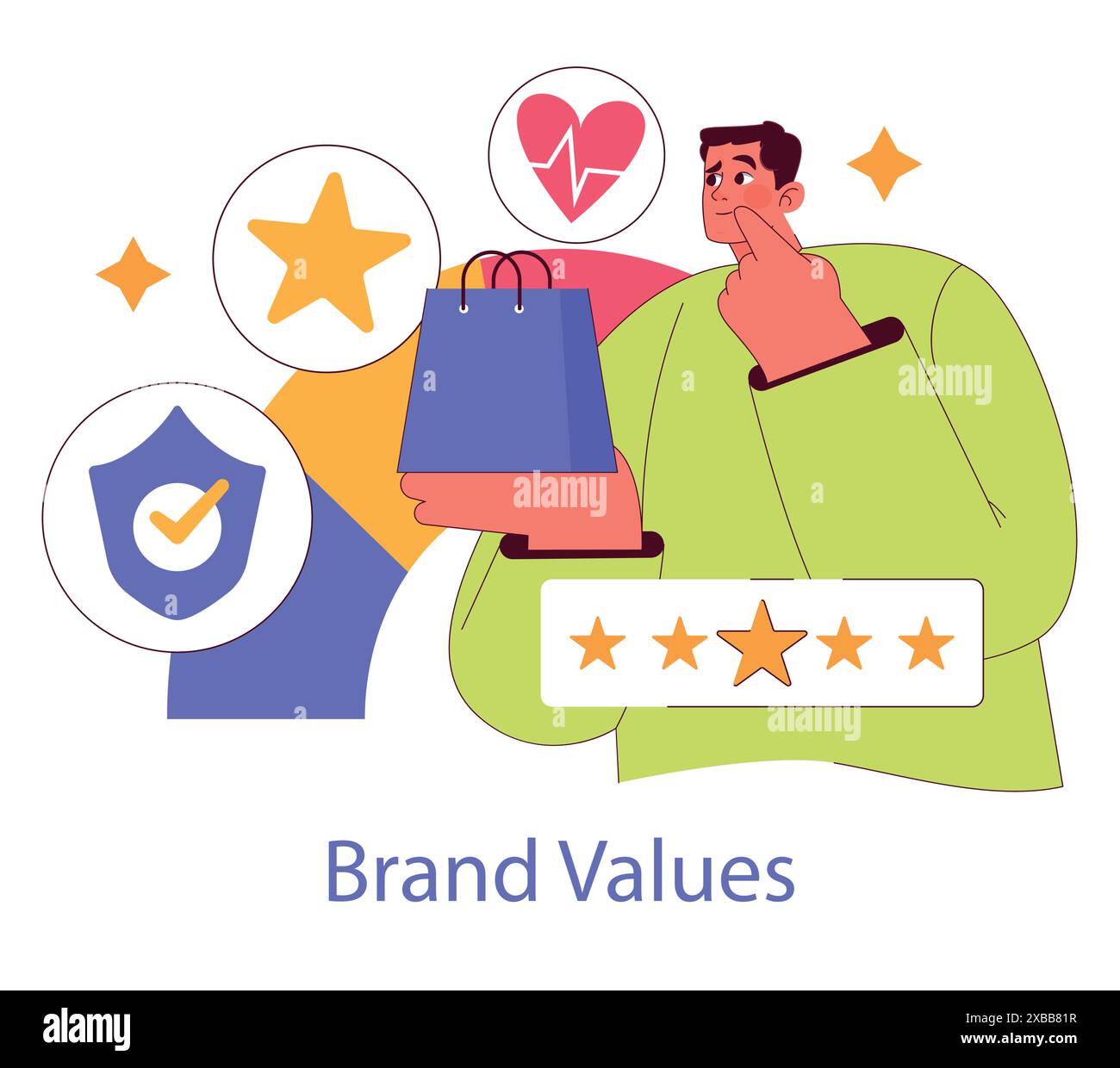 Millennial Brand Values concept. A young shopper contemplates brand ...