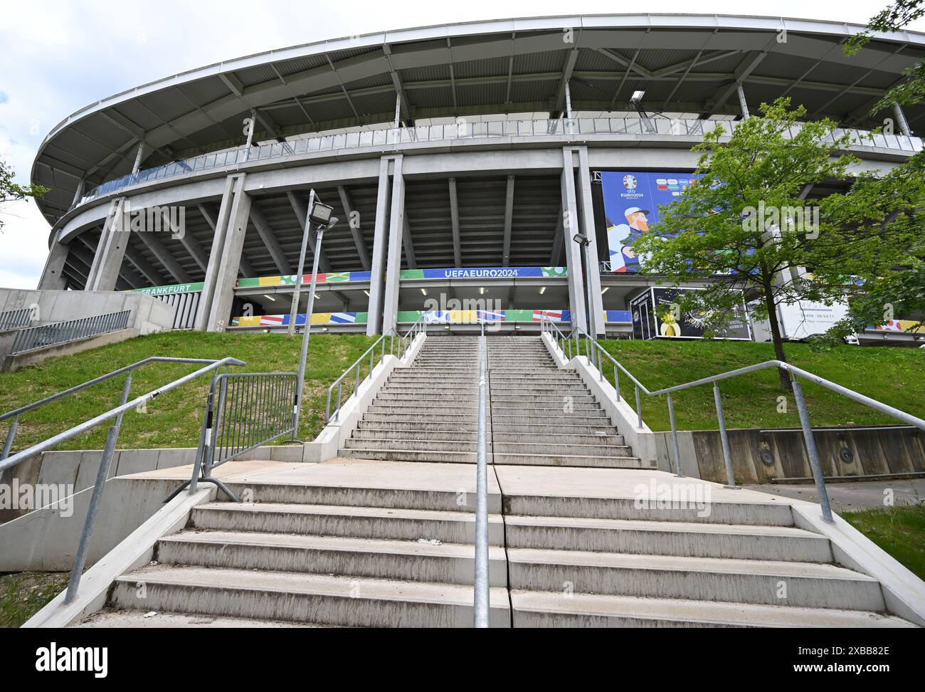 11 June 2024, Hesse, Frankfurt/Main: A staircase in the outdoor area ...