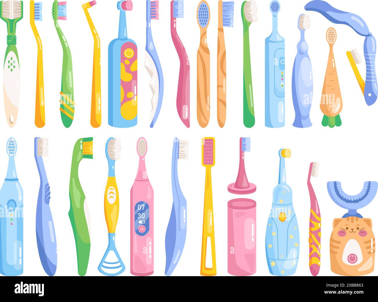 Toothbrushes cleaning tools. Different toothbrush isolated flat ...