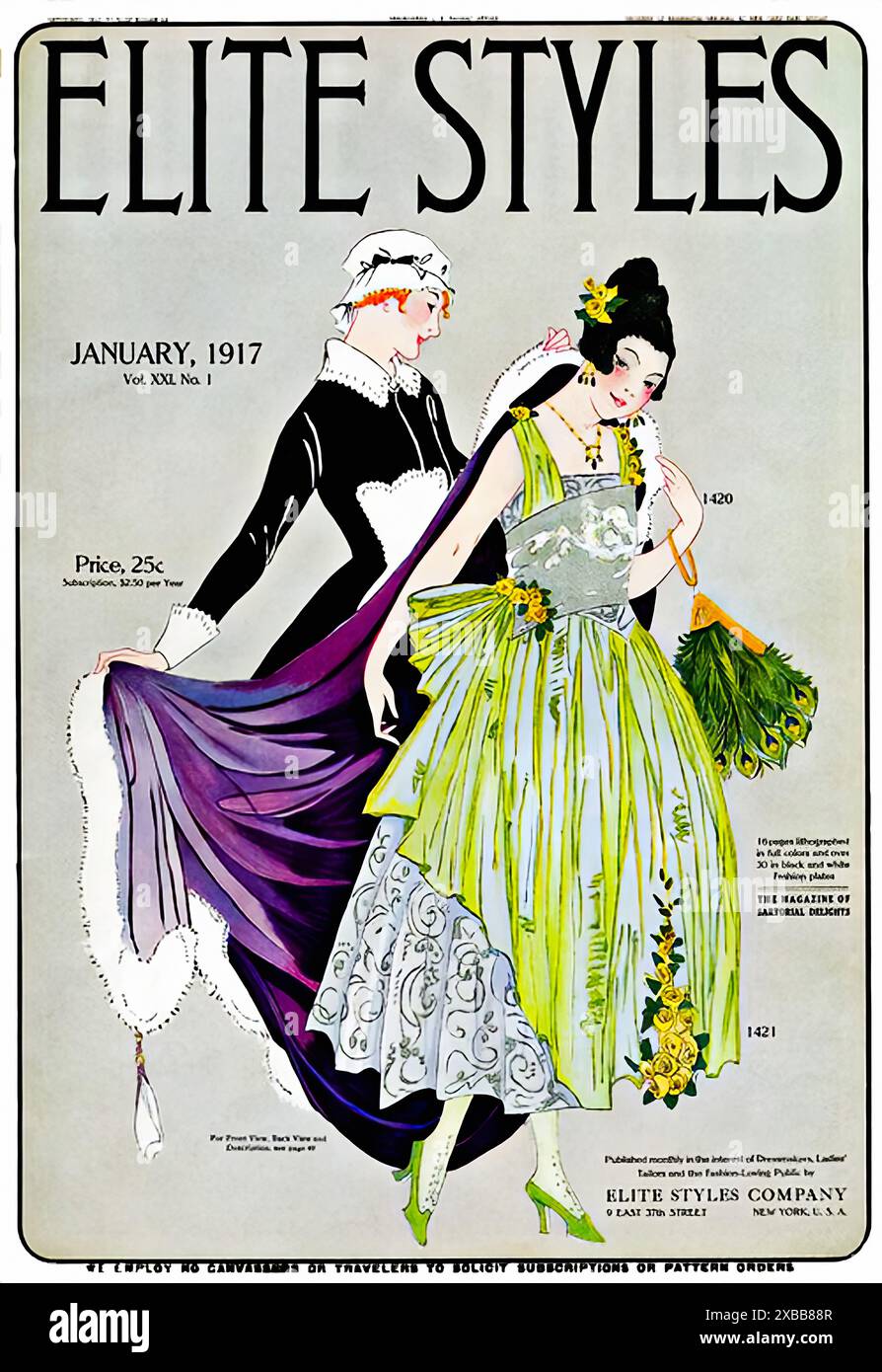 Elite Styles Jan. 1917. Vintage Illustrated Magazine Cover Stock Photo ...