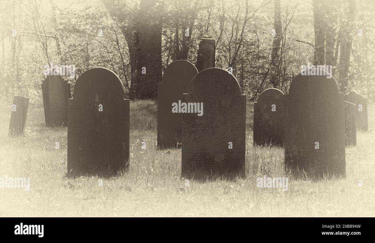 Antique photo style image of cemetery headstones or gravestones Stock ...