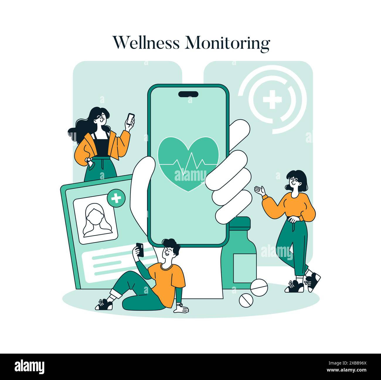 Wellness Monitoring concept. People engage with health apps for fitness ...