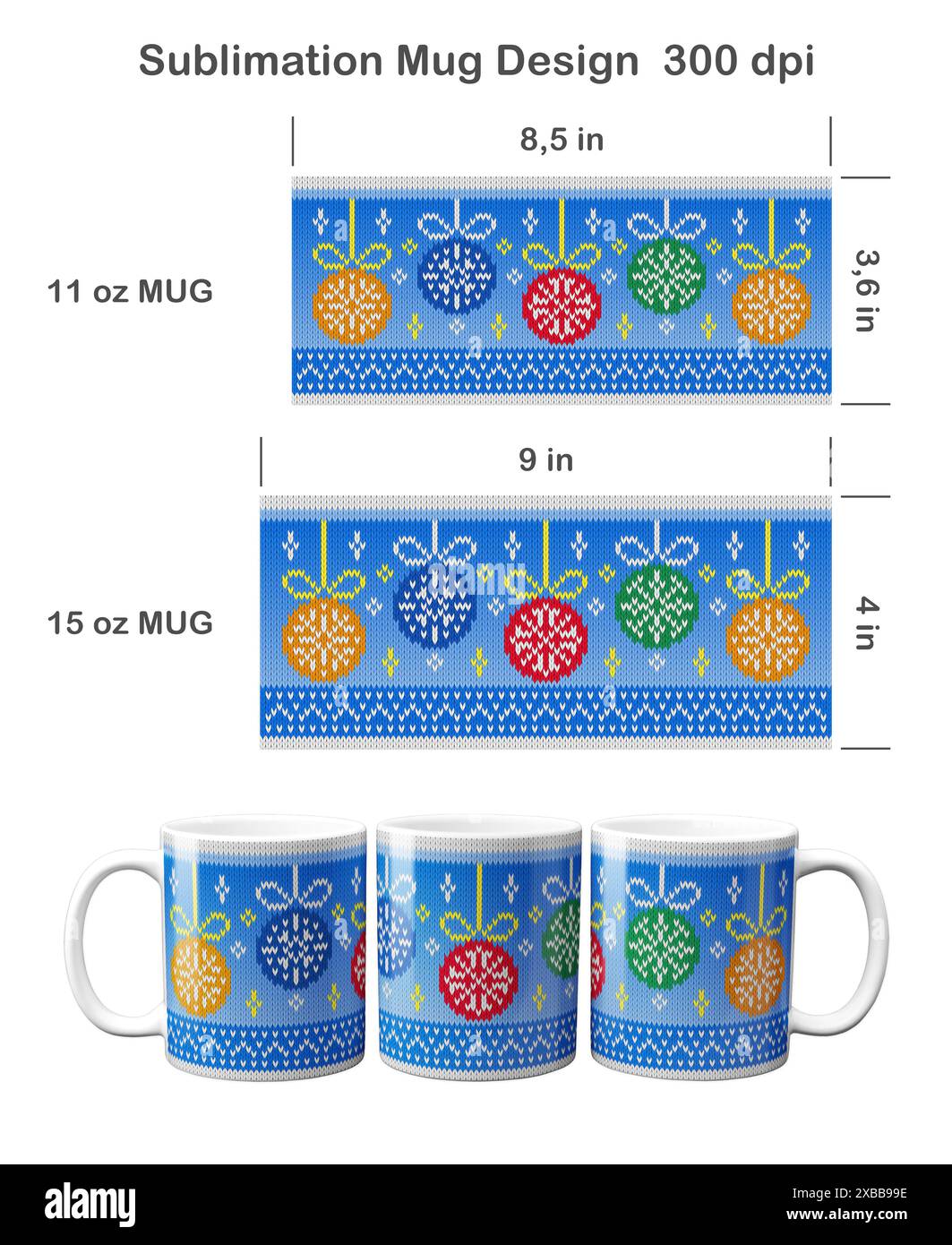 Funny Knitted Christmas Pattern Sublimation Template For 11 Oz And 15 Funny Knitted Christmas Pattern Sublimation Template For 11 Oz And 15