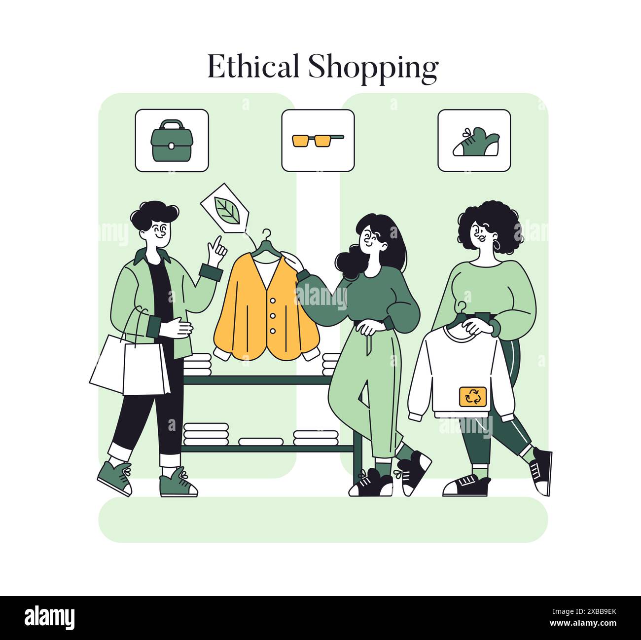Ethical Shopping concept. Consumers choosing eco-friendly clothing ...