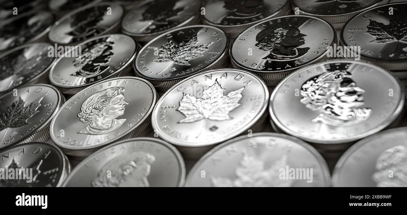 Stacks of Silver Coins Stock Photo - Alamy