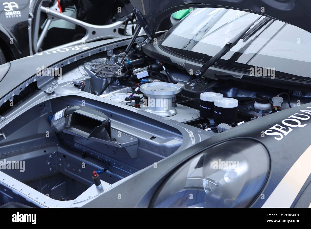 Porsche 911 GT3 car under bonnet ancillaries Stock Photo - Alamy