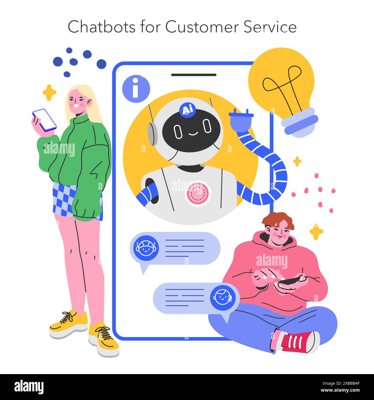 Retail Tech concept. Illustration of AI chatbot assisting customers ...