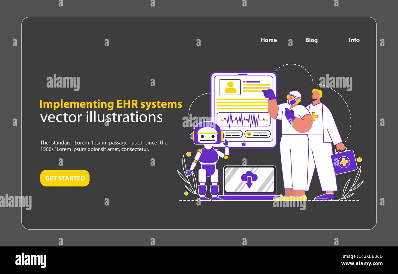 Healthcare technology concept. Medical staff and robot implementing EHR ...