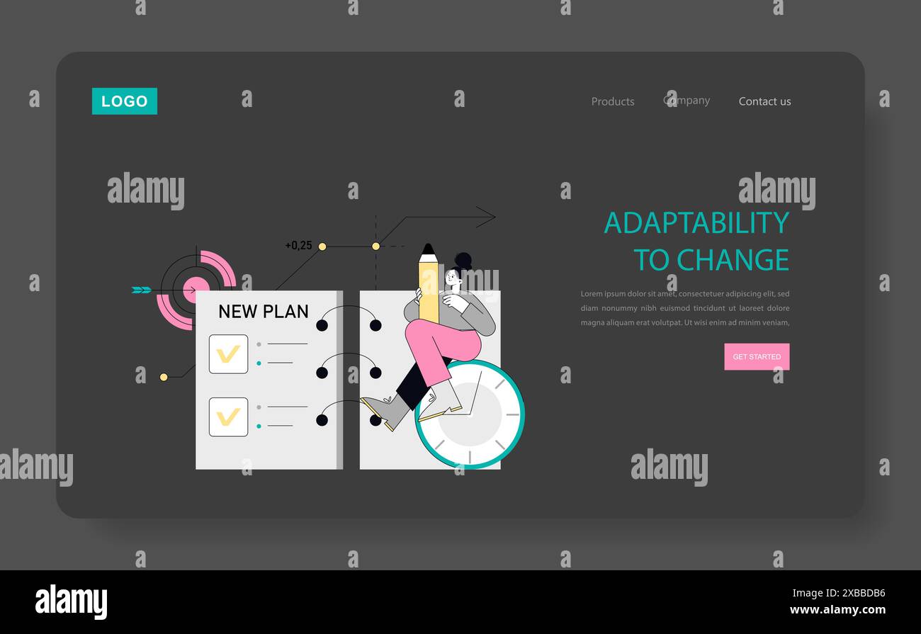 Soft Skills concept. Illustration showcasing adaptability featuring a person on a dynamic ...
