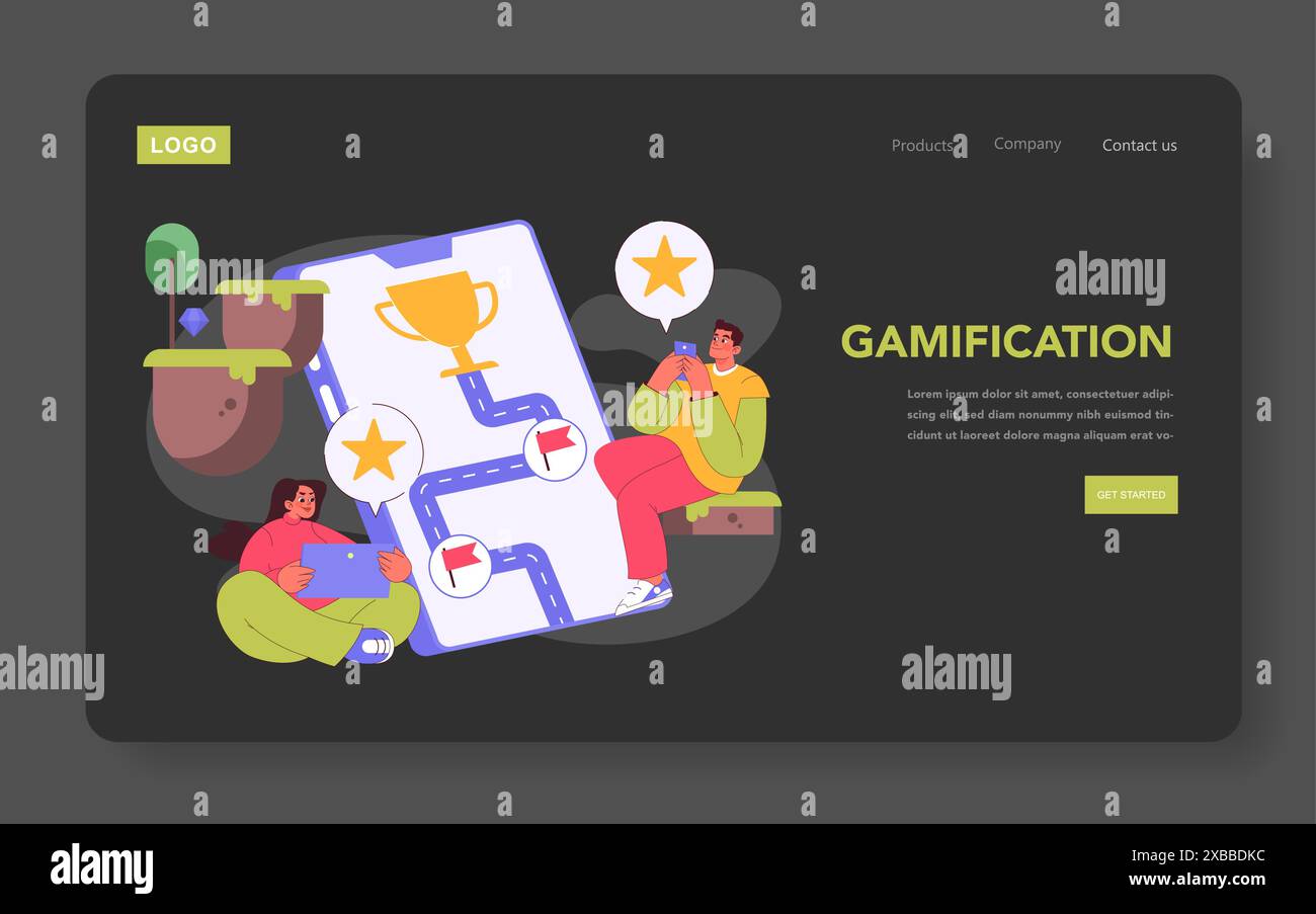 Gamification concept. Engaging user experience on a digital platform with reward elements ...