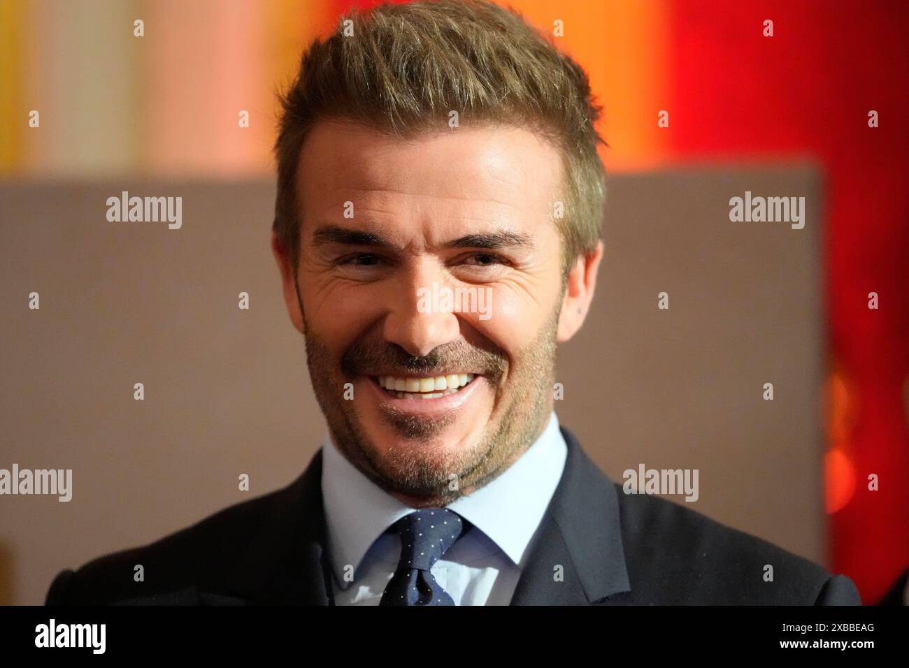 Former footballer David Beckham smiles as he attends the inaugural King ...