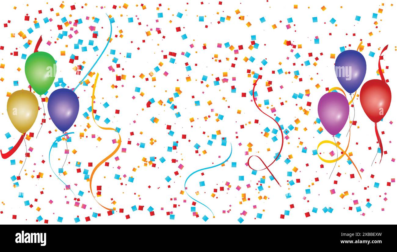 Confetti with ribbon Background, Celebrating Template, Confetti Explosion, Colorful Balloons ...