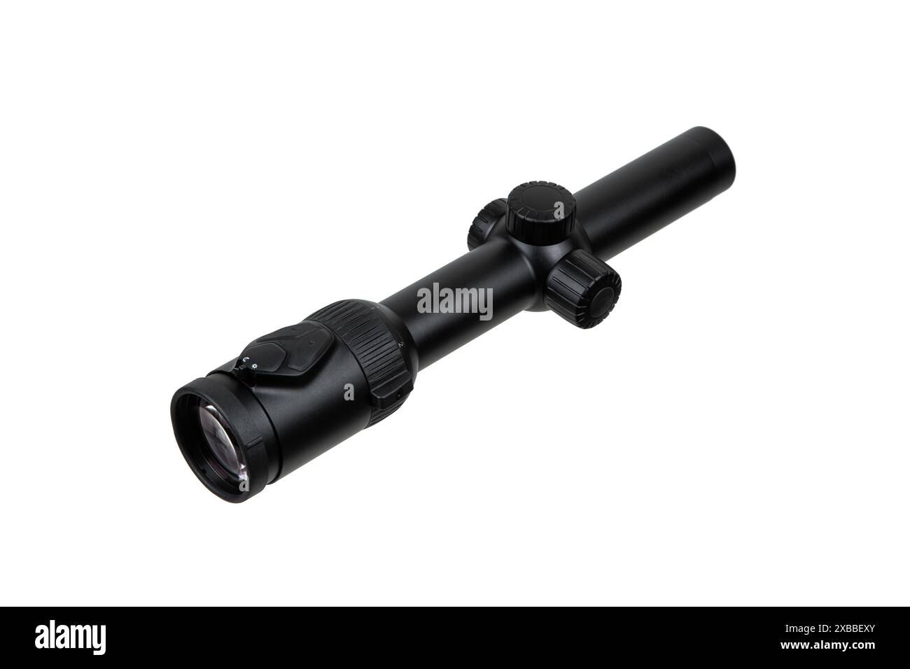 Modern sniper scope on a white background. Optical device for aiming ...