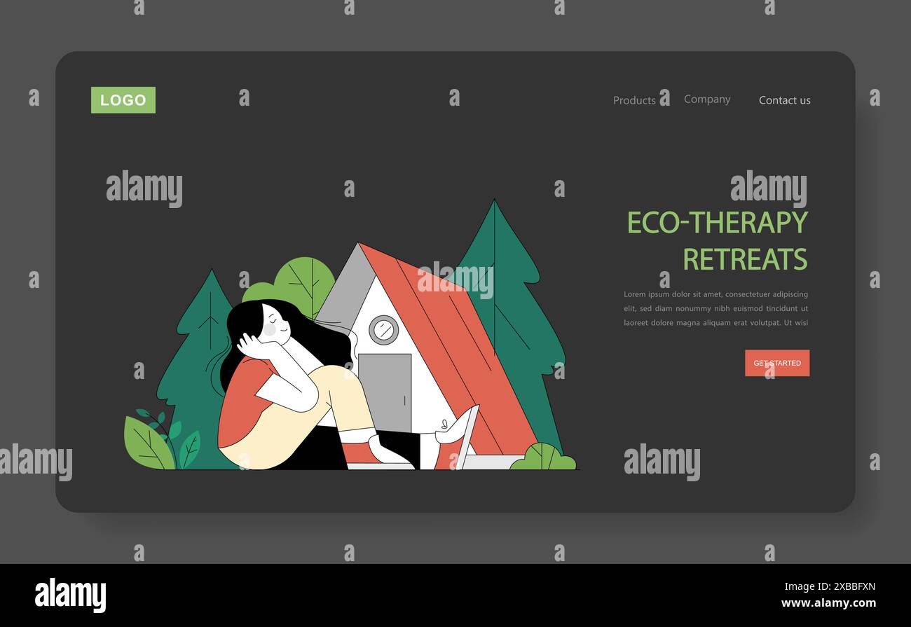 Eco-Therapy Retreat concept. Wellness through nature as woman relaxes ...