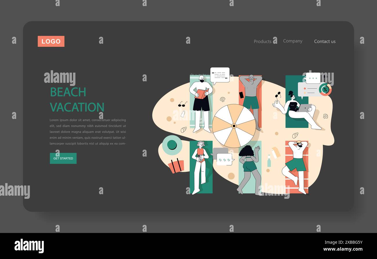 Beach Vacation concept. A vibrant collection of characters enjoying ...