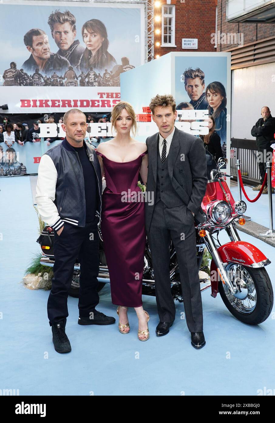 (left to right) Tom Hardy, Jodie Comer and Austin Butler attend a gala screening of The ...