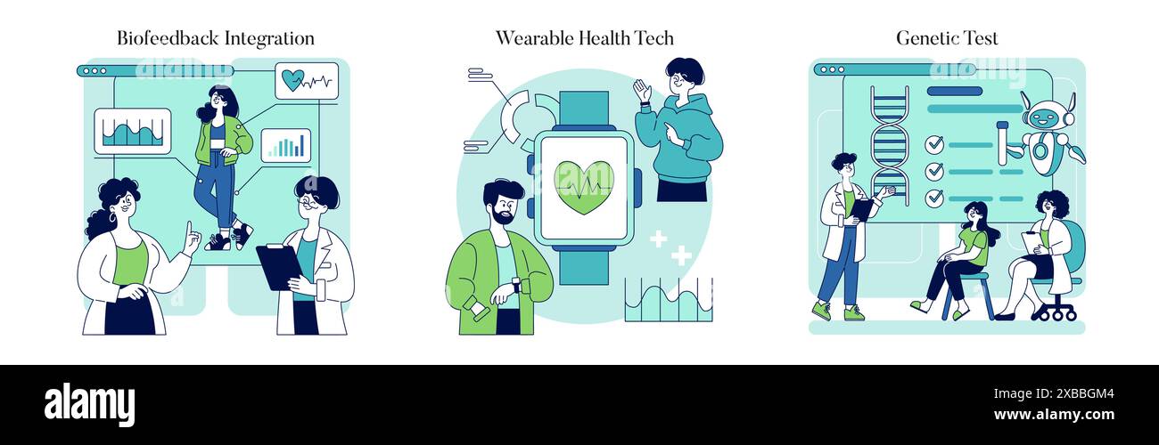 Biohacking set. Integration of biofeedback, wearable health ...
