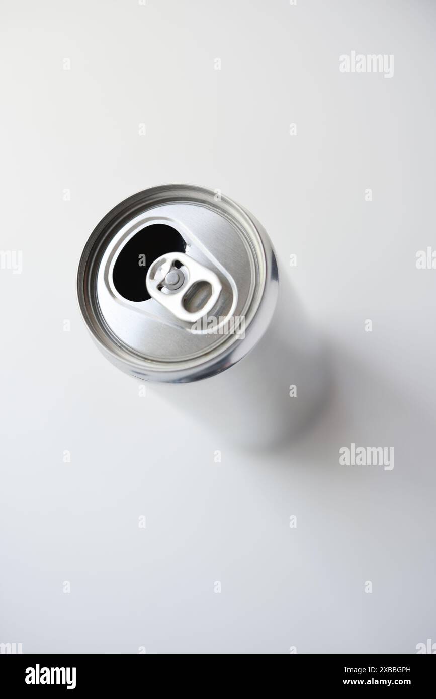 A silver tin can on a white background. A juice can. Aluminum ...