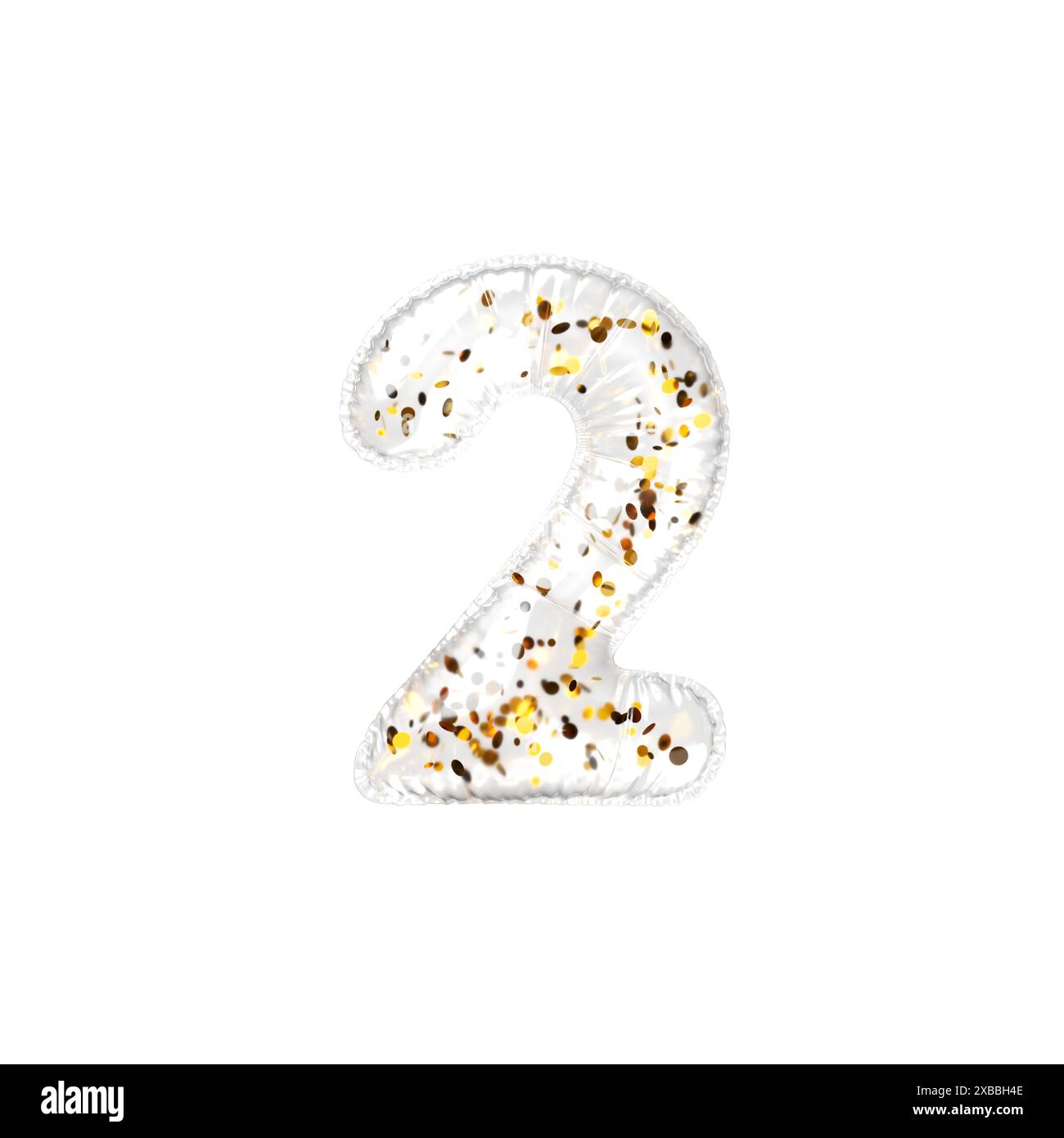 Transparent balloon with golden flakes Number 2. 3d render illustration ...