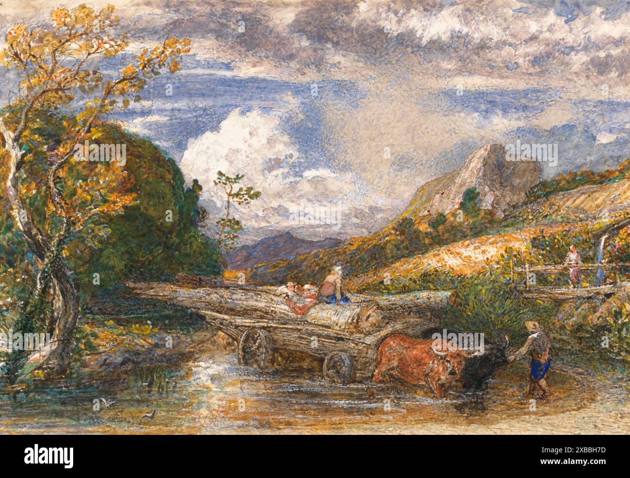 Painting of a Timber Wagon crossing a stream by artist Samuel Palmer ...