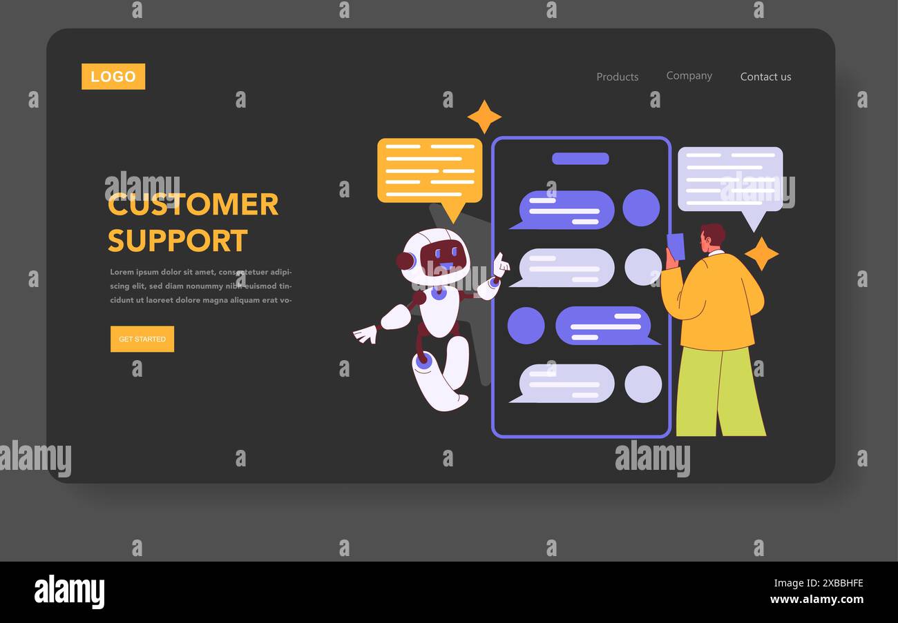 Customer Support interface illustration with an AI bot and user ...