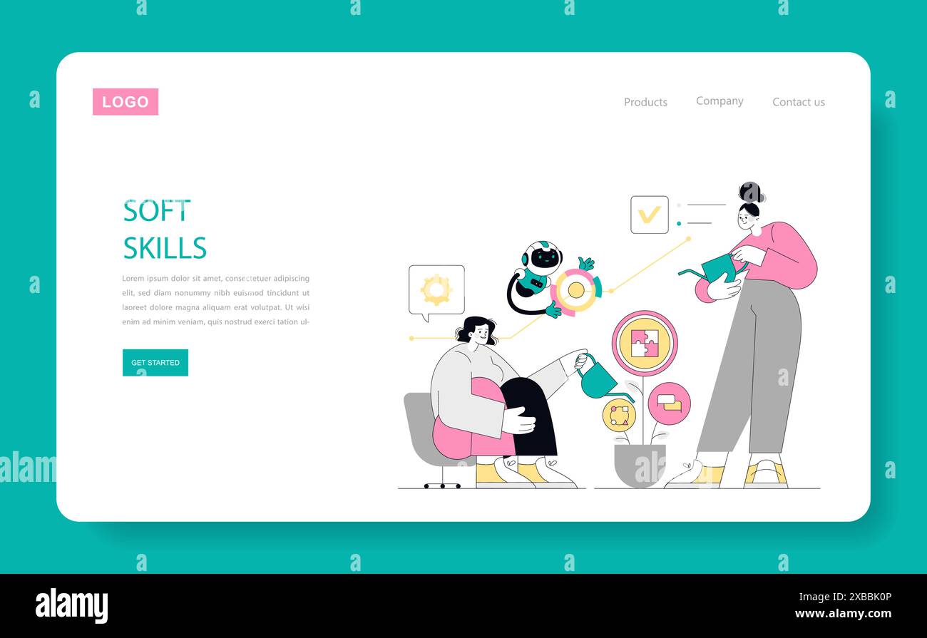 Soft Skills development concept. An illustration of a person watering a ...