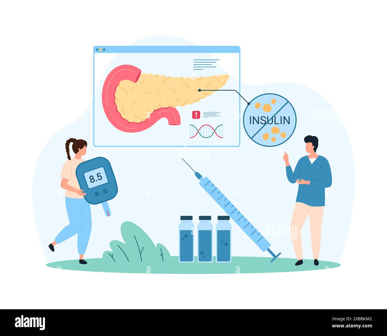 Pancreatic disease awareness, diabetes and endocrine gland health. Tiny ...