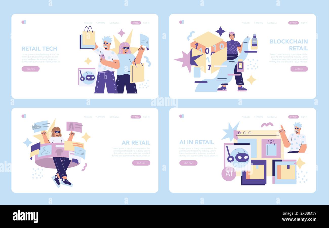 Retail Technology set. Exploring digital evolution in shopping with AI ...