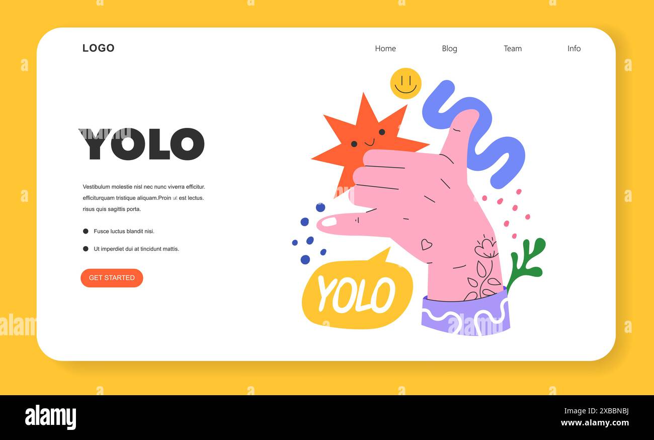 YOLO concept. Playful webpage design featuring a hand holding a star ...