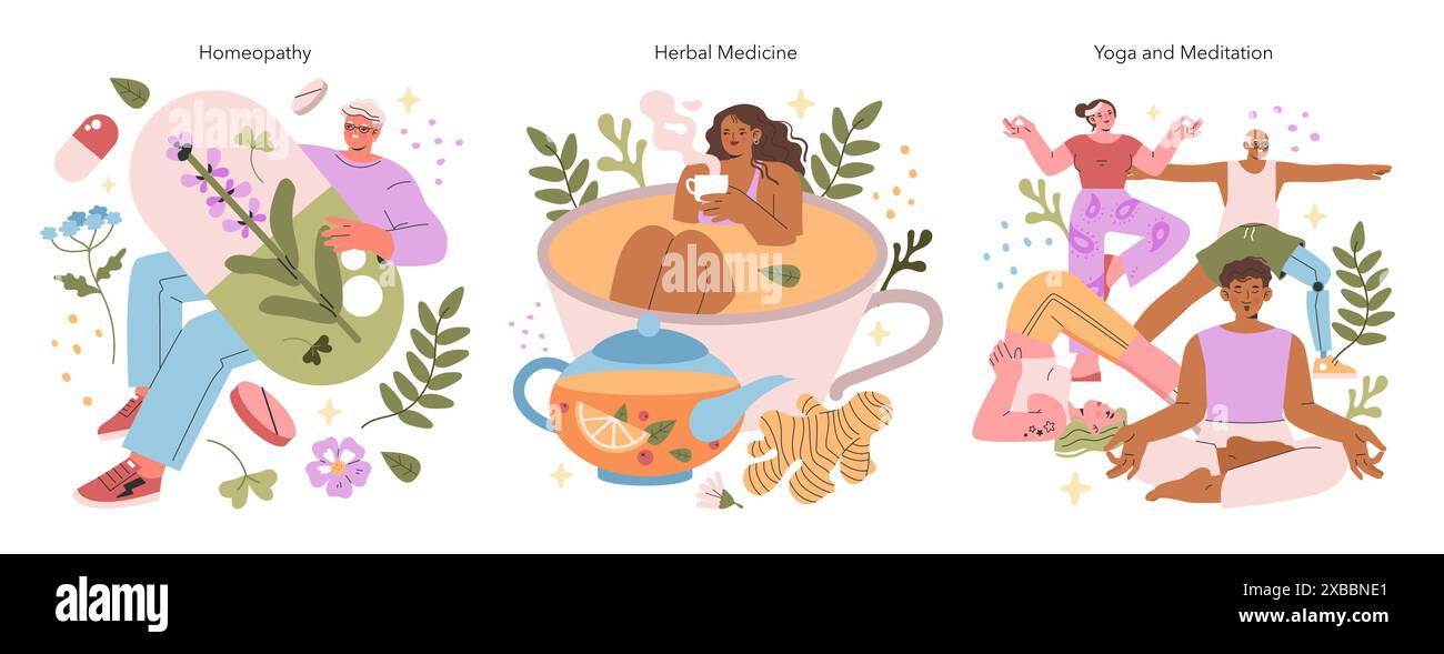 Alternative Medicine set. Illustration of homeopathy, herbal medicine ...