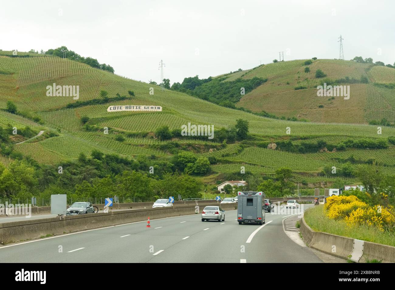 Cote-Rotie, France - May 16, 2023: Cars drive on a highway through a ...
