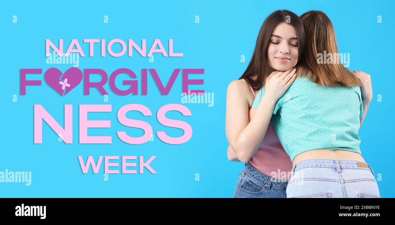 Banner for National Forgiveness Week with hugging female friends Stock ...