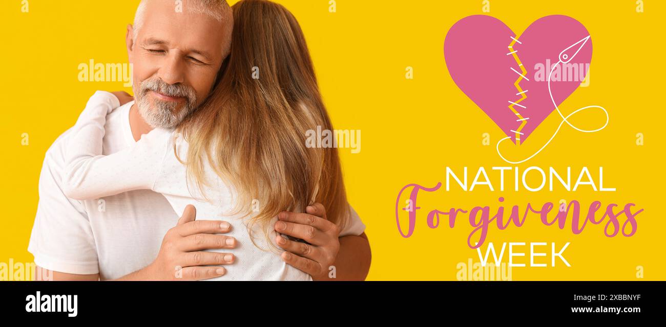 Banner for National Forgiveness Week with senior man hugging his little ...