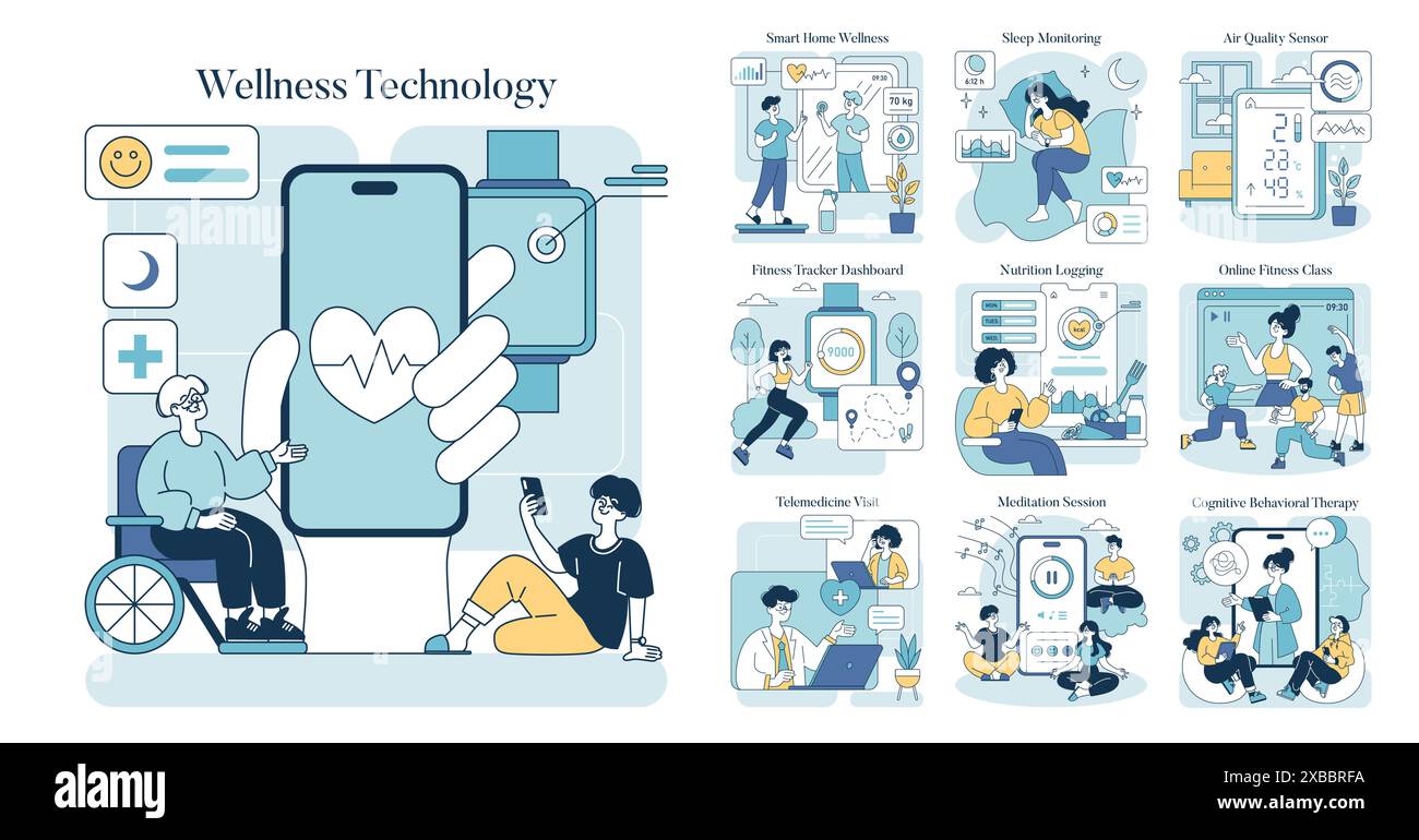 Wellness Technology concept. Integrating health monitoring and lifestyle optimization through ...