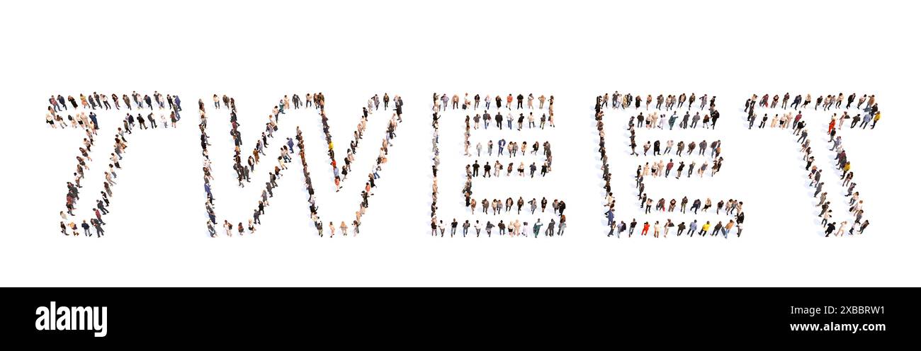 Conceptual large community of people forming the word TWEET. 3d ...