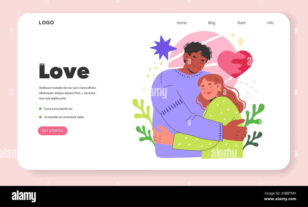 Love concept. A tender embrace between two people depicted with heart ...