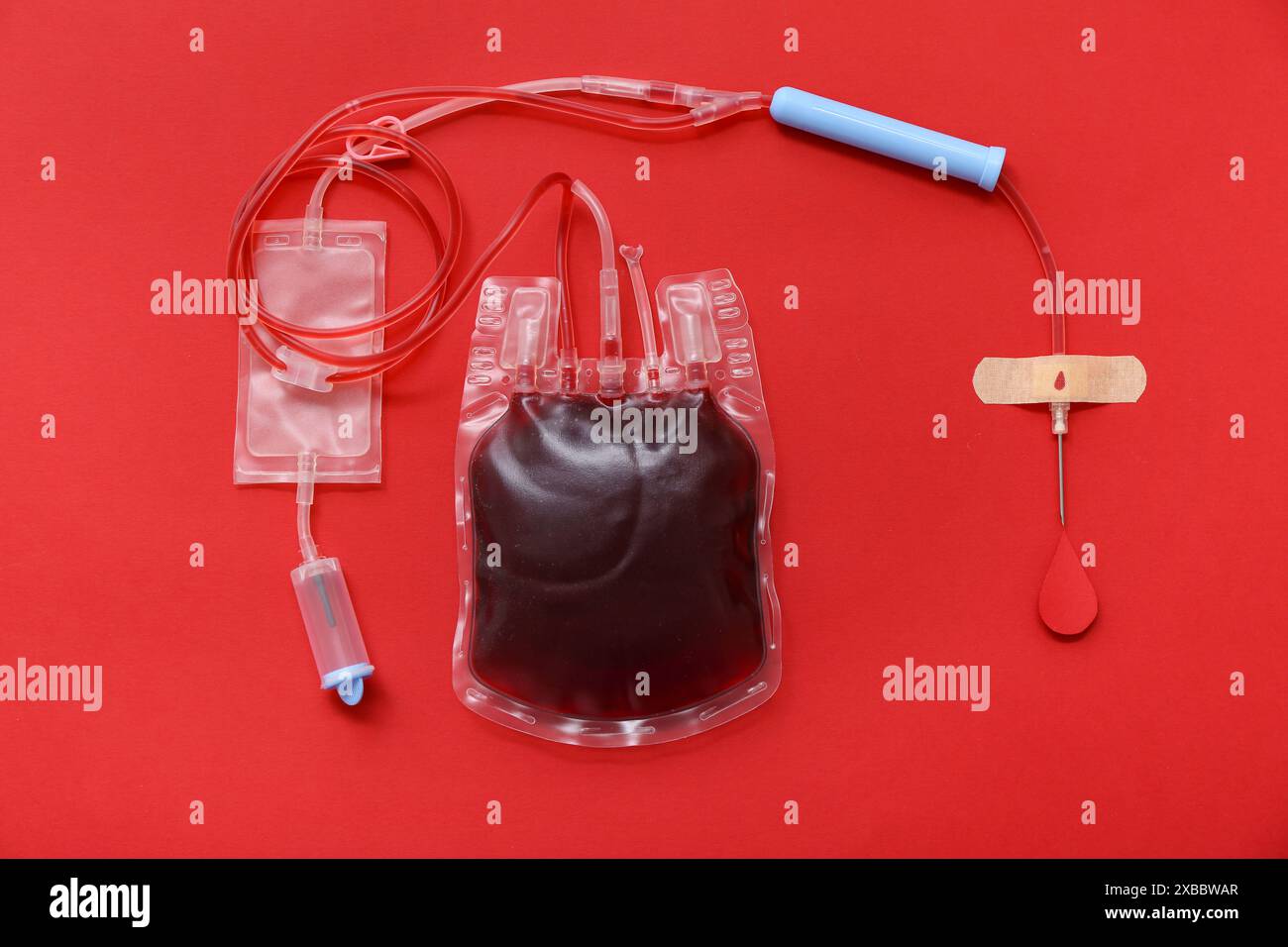 Equipment for blood transfusion with medical patch and paper blood drop ...