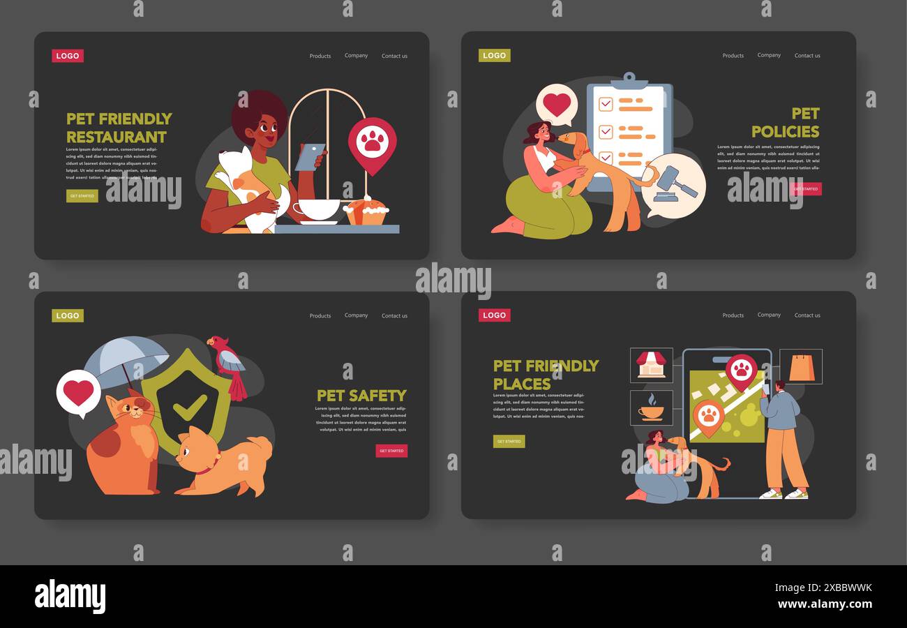 Pet-friendly Concept Set. Illustrations showcasing inclusive spaces for ...
