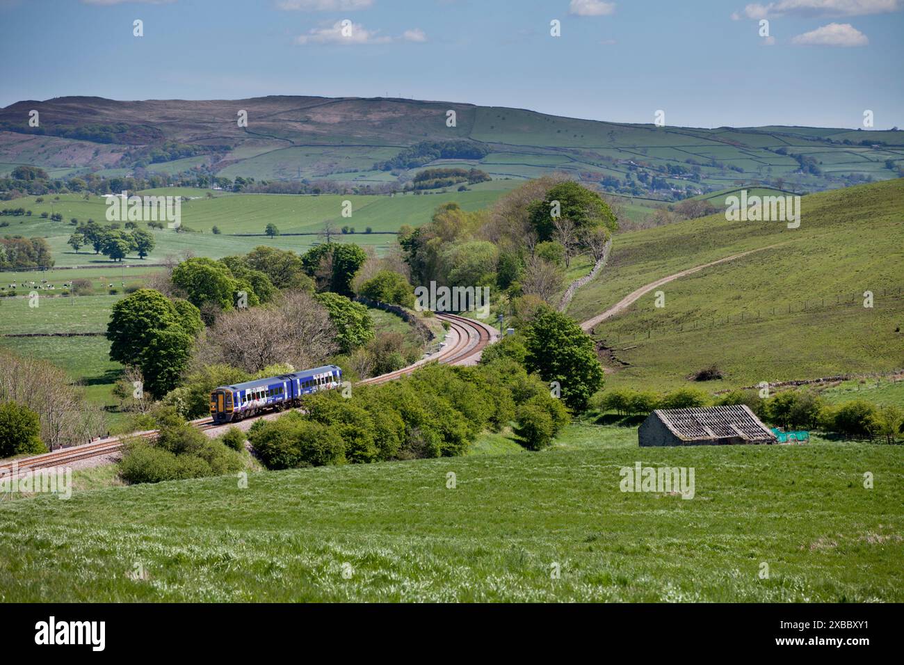 Northern Rail class 158 diesel train passing through the Aire valley ...